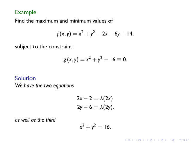 Lesson 17: The Method of Lagrange Multipliers | PPT | Free Download