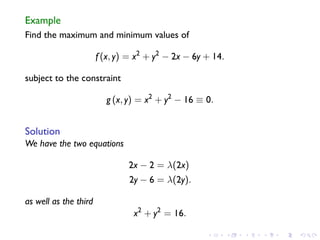 Lesson 17: The Method of Lagrange Multipliers | PPT