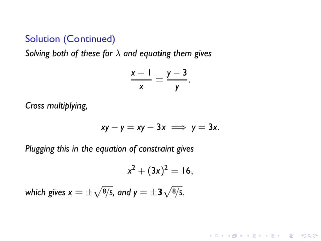 Lesson 17: The Method of Lagrange Multipliers | PPT