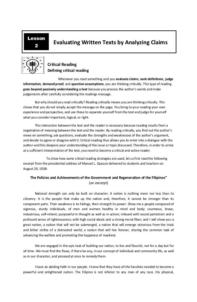 Lesson 2-evaluating-written-texts-by-analyzing-claims | PDF