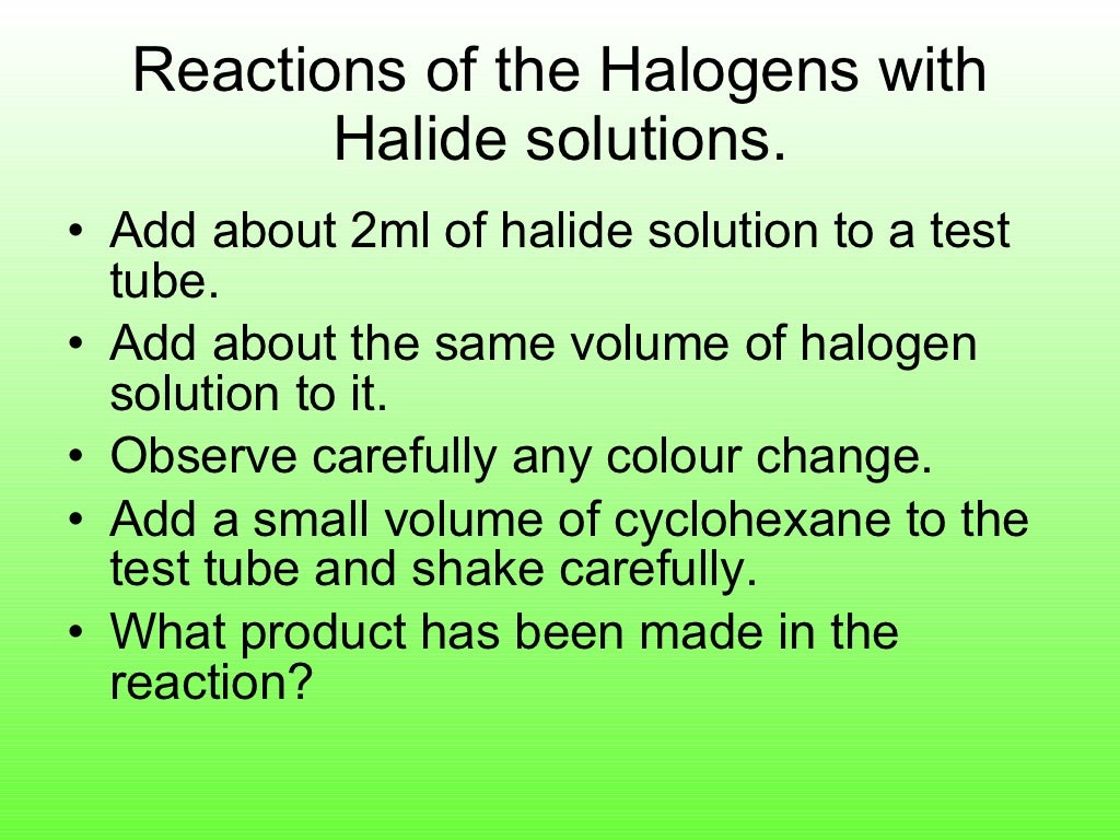 Lesson 2 Halide Halogen Displacement Reactions