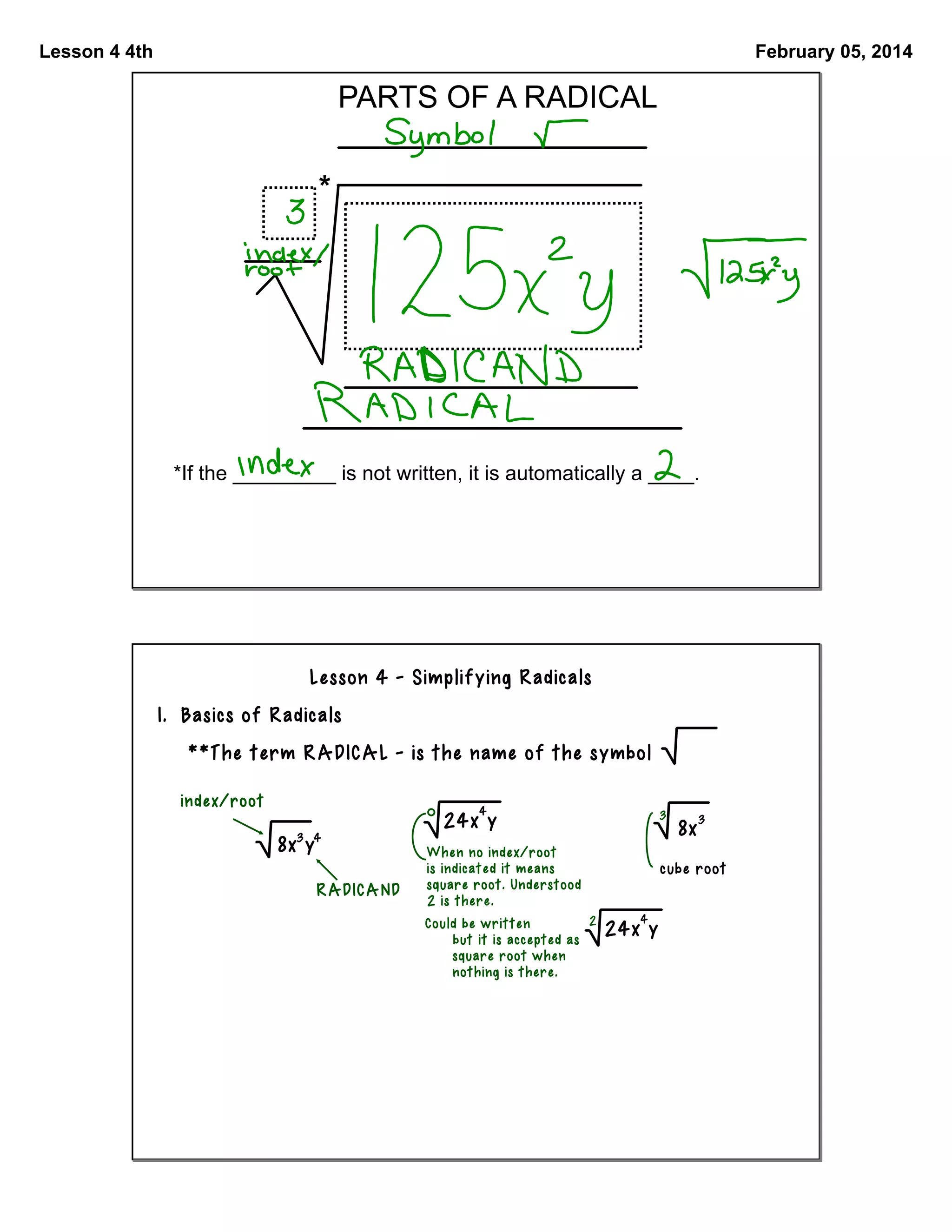 Parts of a Radical and simplifying a radical | PDF | Science