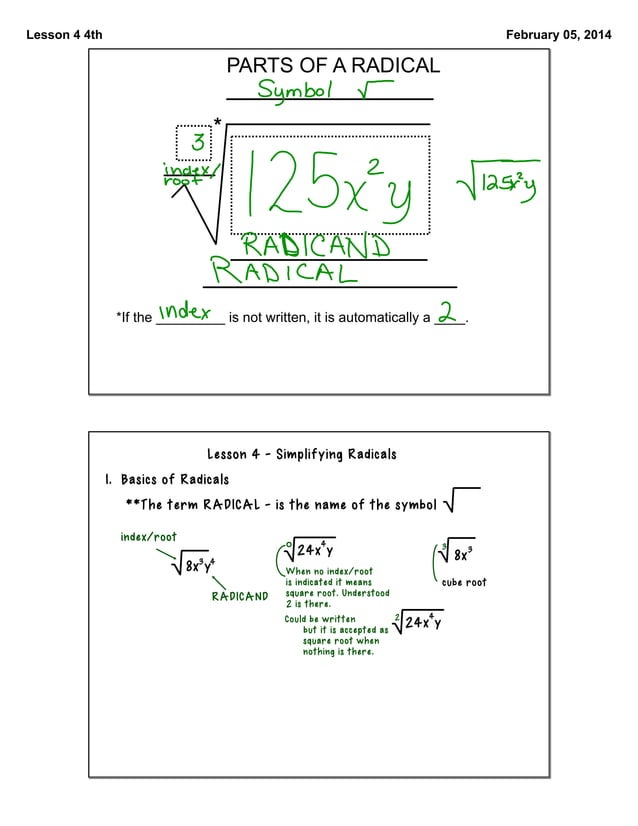 Parts of a Radical and simplifying a radical | PDF | Science