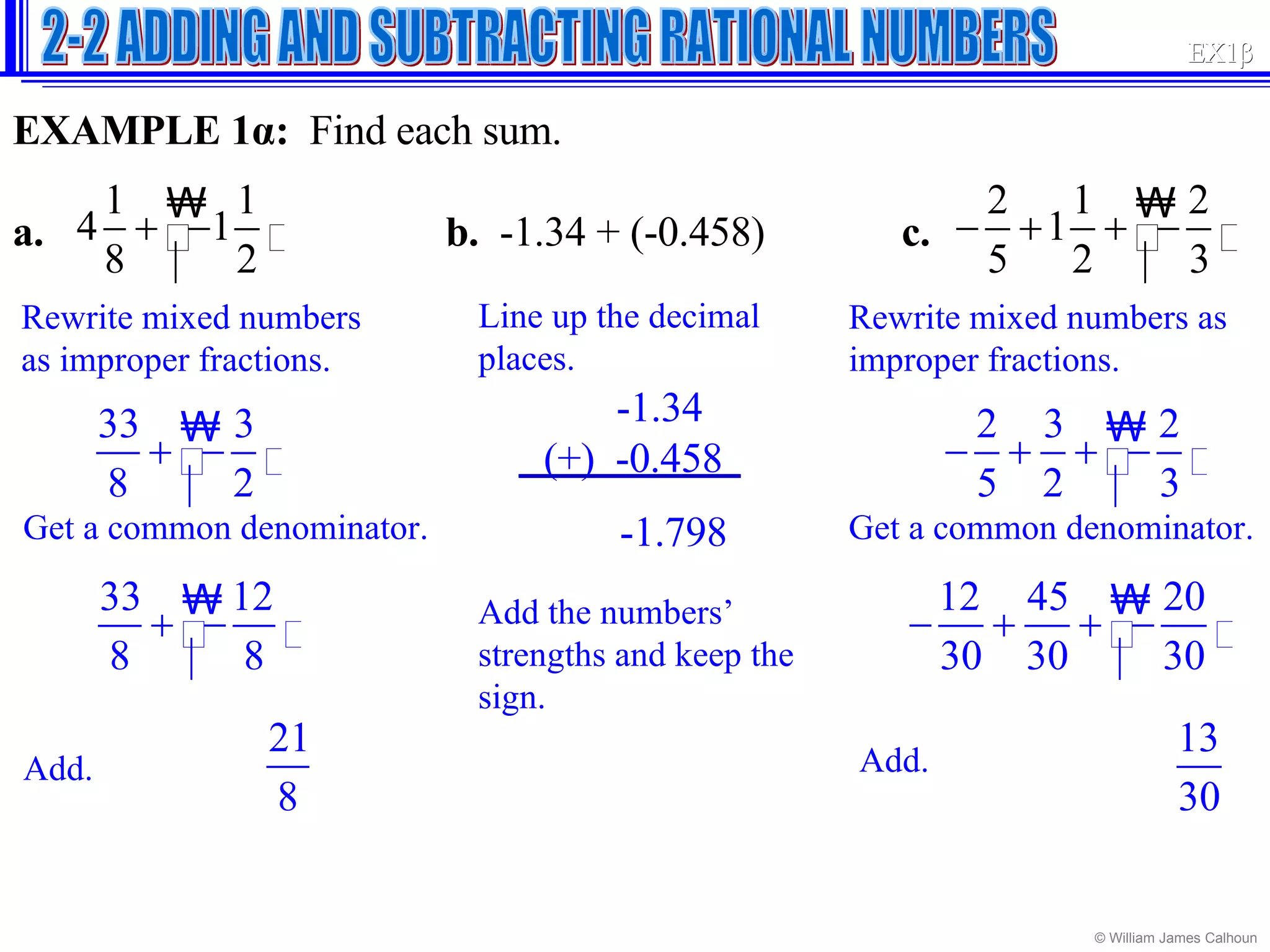 Lesson 2 2 Adding And Subtracting Rational Numbers | PPT