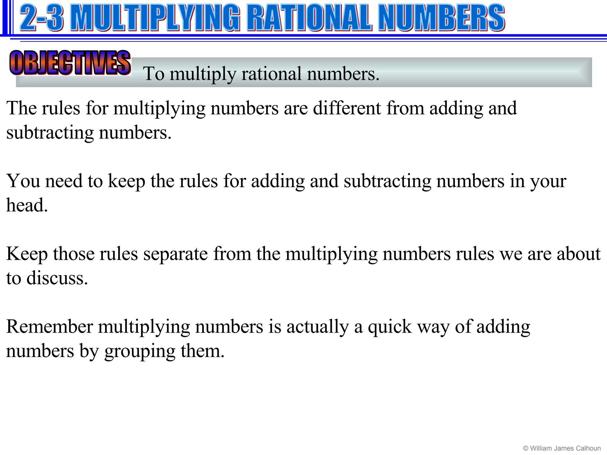 Lesson 2 3 Multiplying Rational Numbers | PPT