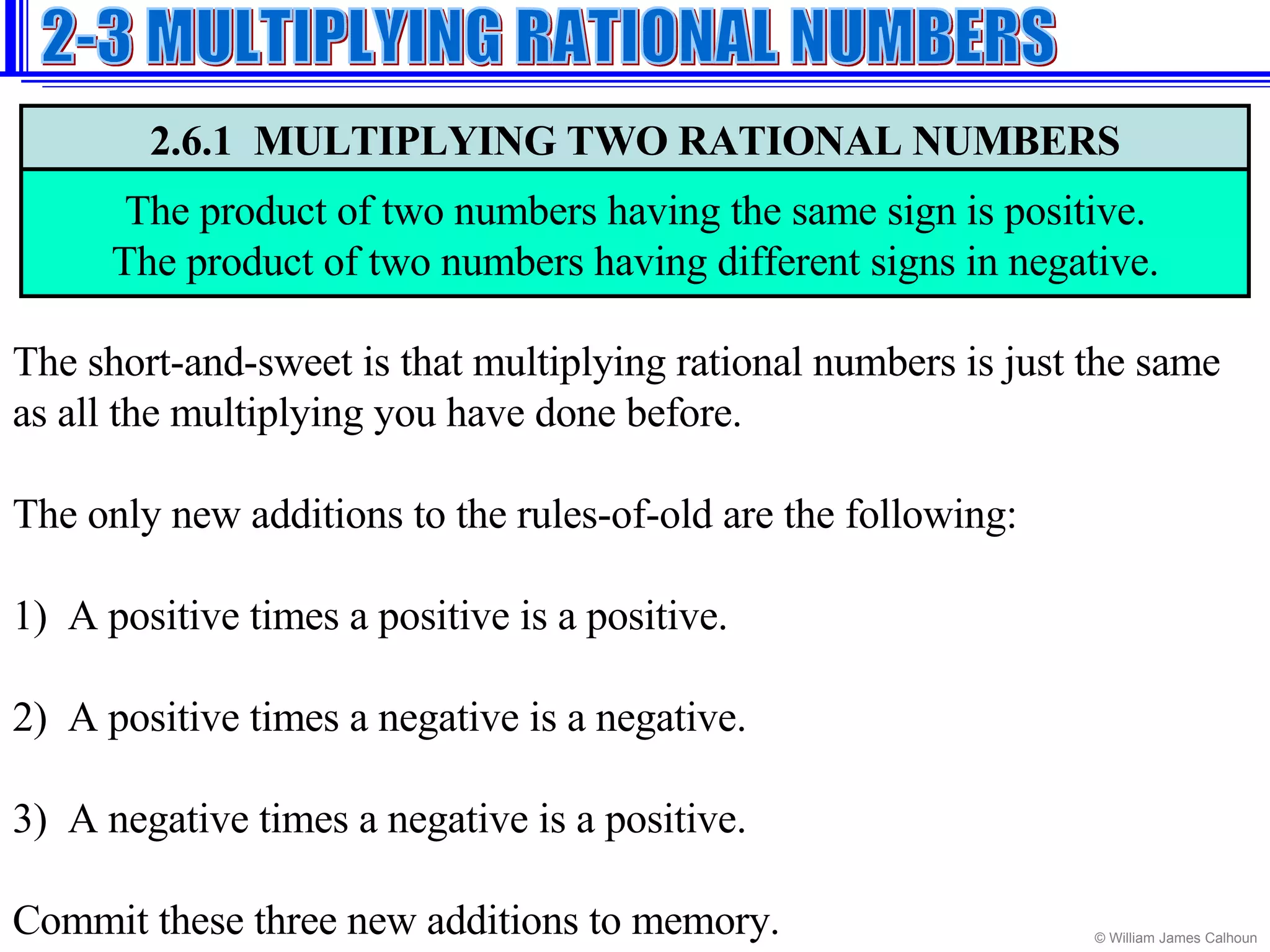 Lesson 2 3 Multiplying Rational Numbers | PPT