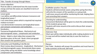 Lesson ppt for grade 8 regarding transverse and longitudinal waves | PPTX