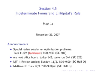 Lesson 25: Indeterminate Forms and L'Hôpital's Rule | PDF