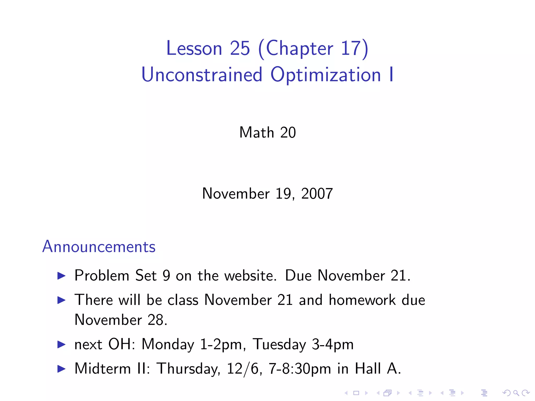 Lesson 25: Unconstrained Optimization I | PDF