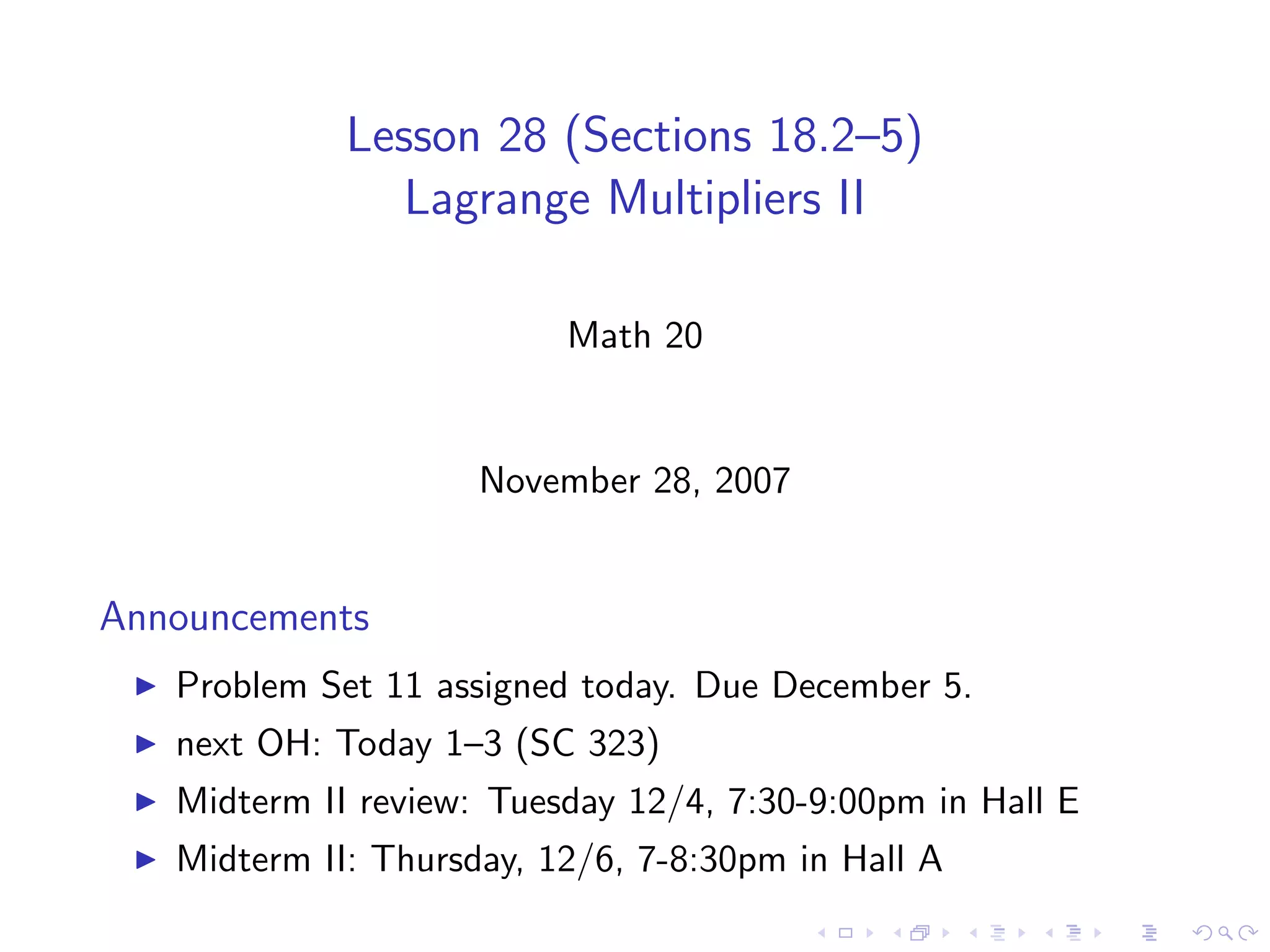 Lesson 28: Lagrange Multipliers II | PDF | Technology & Computing