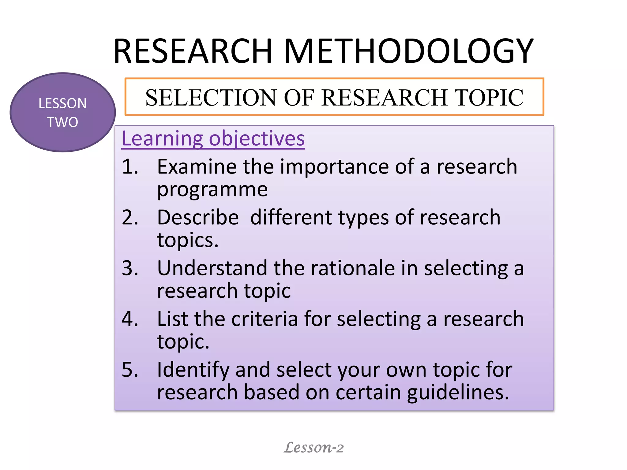 Lesson 2 selection of research topic | PDF
