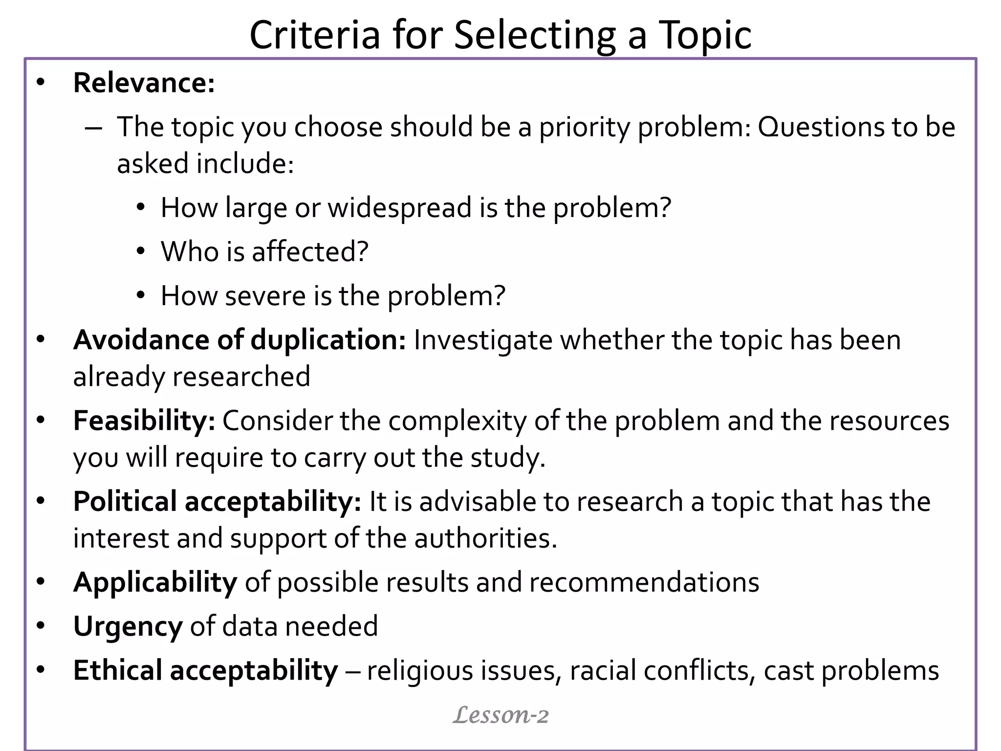 Lesson 2 selection of research topic | PDF