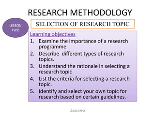 Lesson 2 selection of research topic | PDF