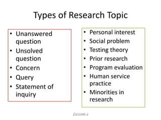 Lesson 2 selection of research topic | PDF