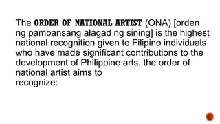 NATIONAL ARTIST PPT GRADE 12 CONTEMPORARY PHILIPPINE ART FORMS | PPTX