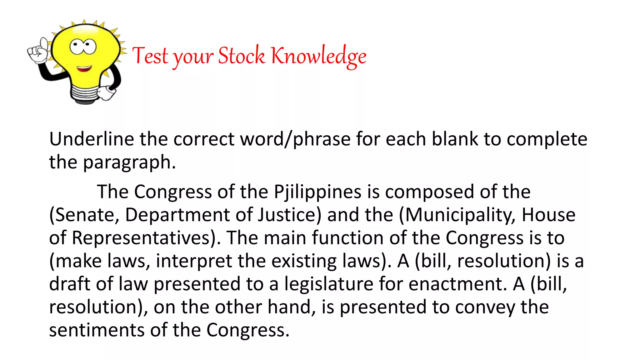 Lesson 7 - LEGISLATIVE DEPARTMENT | PPTX