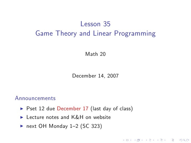Lesson 35: Game Theory and Linear Programming