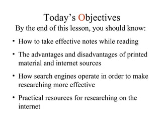 Lesson 4: Researching & The Internet | PPT