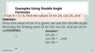 Analytic Trigonometry: Odd and Even Identities, Sum and Difference ...