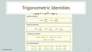 Analytic Trigonometry: Odd and Even Identities, Sum and Difference ...