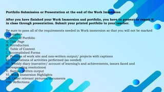 WORK IMMERSION PORTFOLIO (STUDENT PORTFOLIO) | PPTX