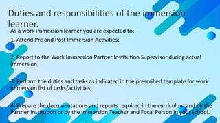 WORK IMMERSION PORTFOLIO (STUDENT PORTFOLIO) | PPTX