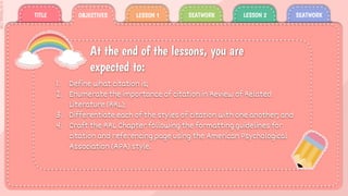 Citation Method Lesson number 6 in Practical Research I | PPT