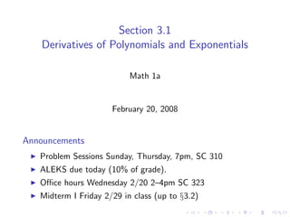 Lesson 8: Derivatives of Polynomials and Exponential functions | PDF