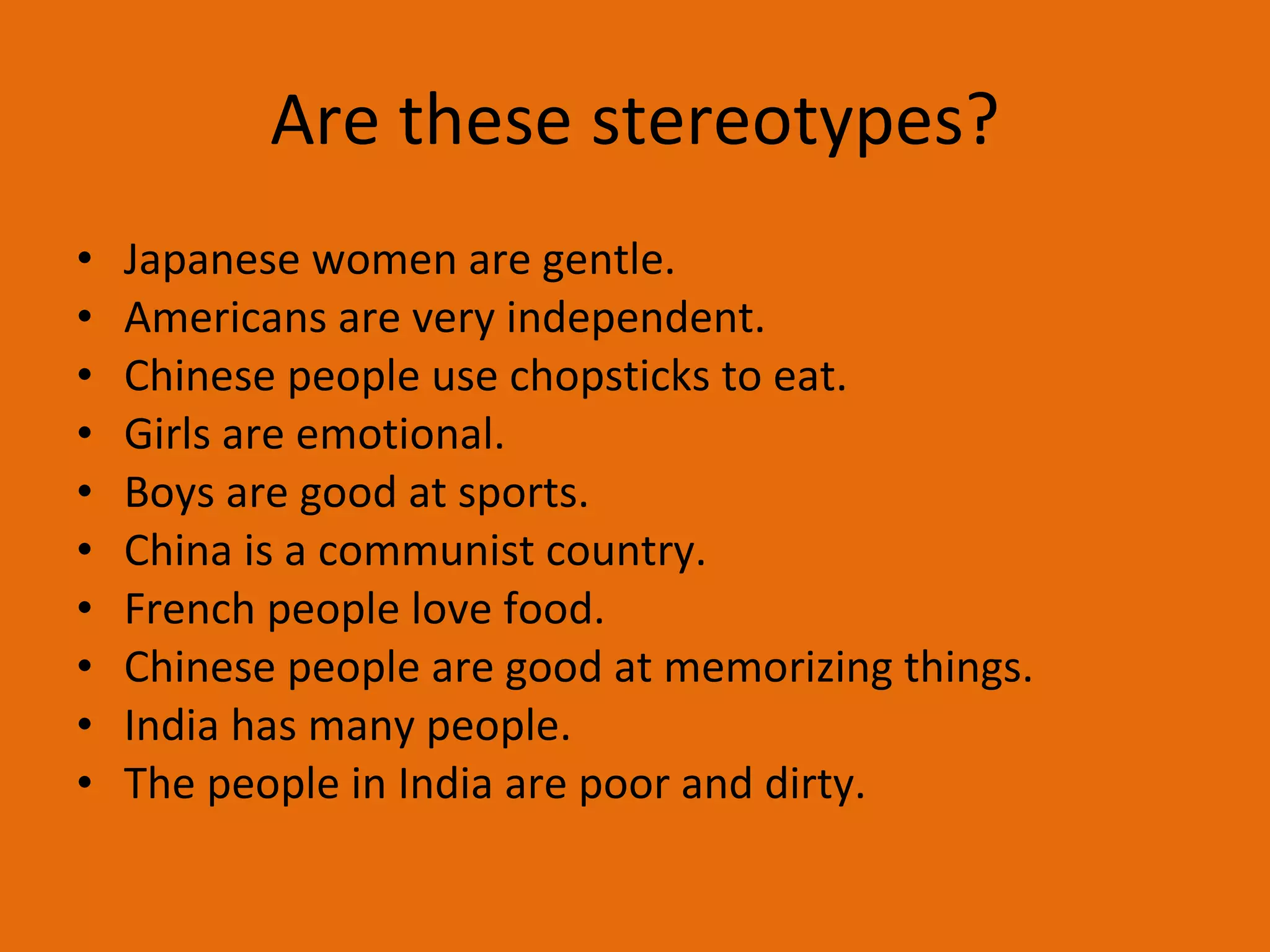 Lesson 9 Stereotypes | PPT | World Cuisines | Food & Drink
