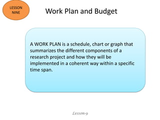 Lesson 9 work plan and budget | PDF