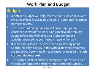 Lesson 9 work plan and budget | PDF