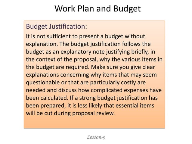 Lesson 9 work plan and budget | PDF