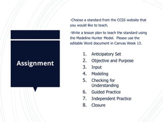 Lesson Design and Planning Madeline Hunter Style | PPT