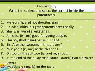 SUBJECT VERB AGREEMENT 5 | PPTX