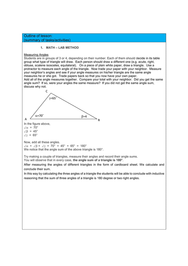 Lesson plan - angle sum of triangle | PDF