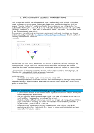 Lesson plan - angle sum of triangle | PDF