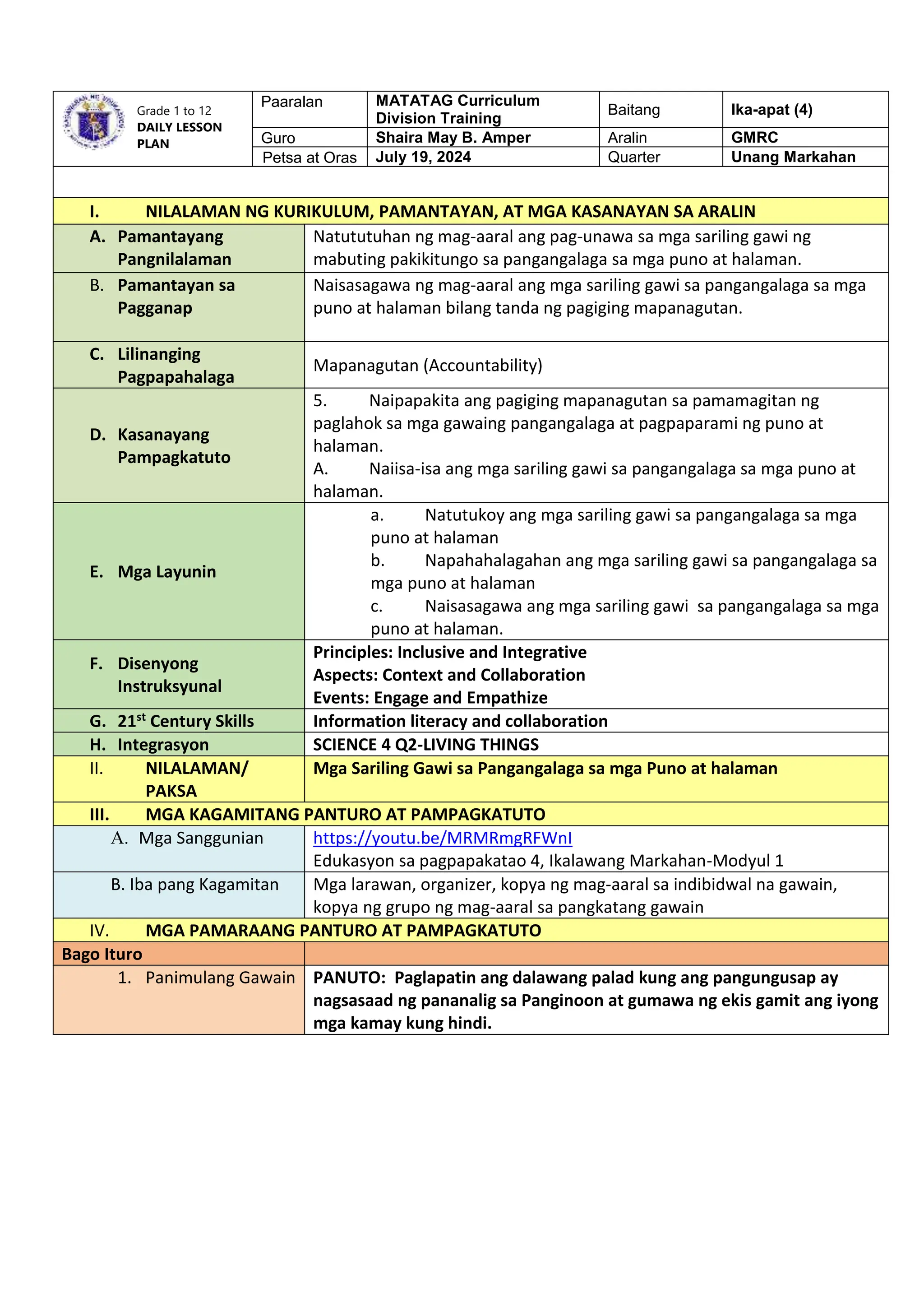 Lesson Plan Good Manners and Right Conduct | DOCX