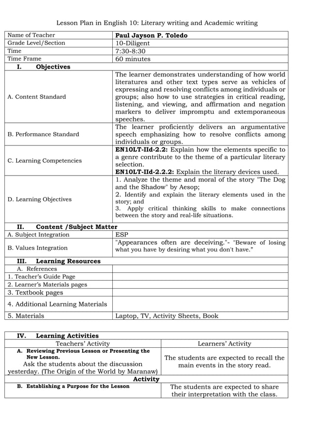 Lesson-Plan-in-English-10-BY: Sir Paulol | DOCX | Education