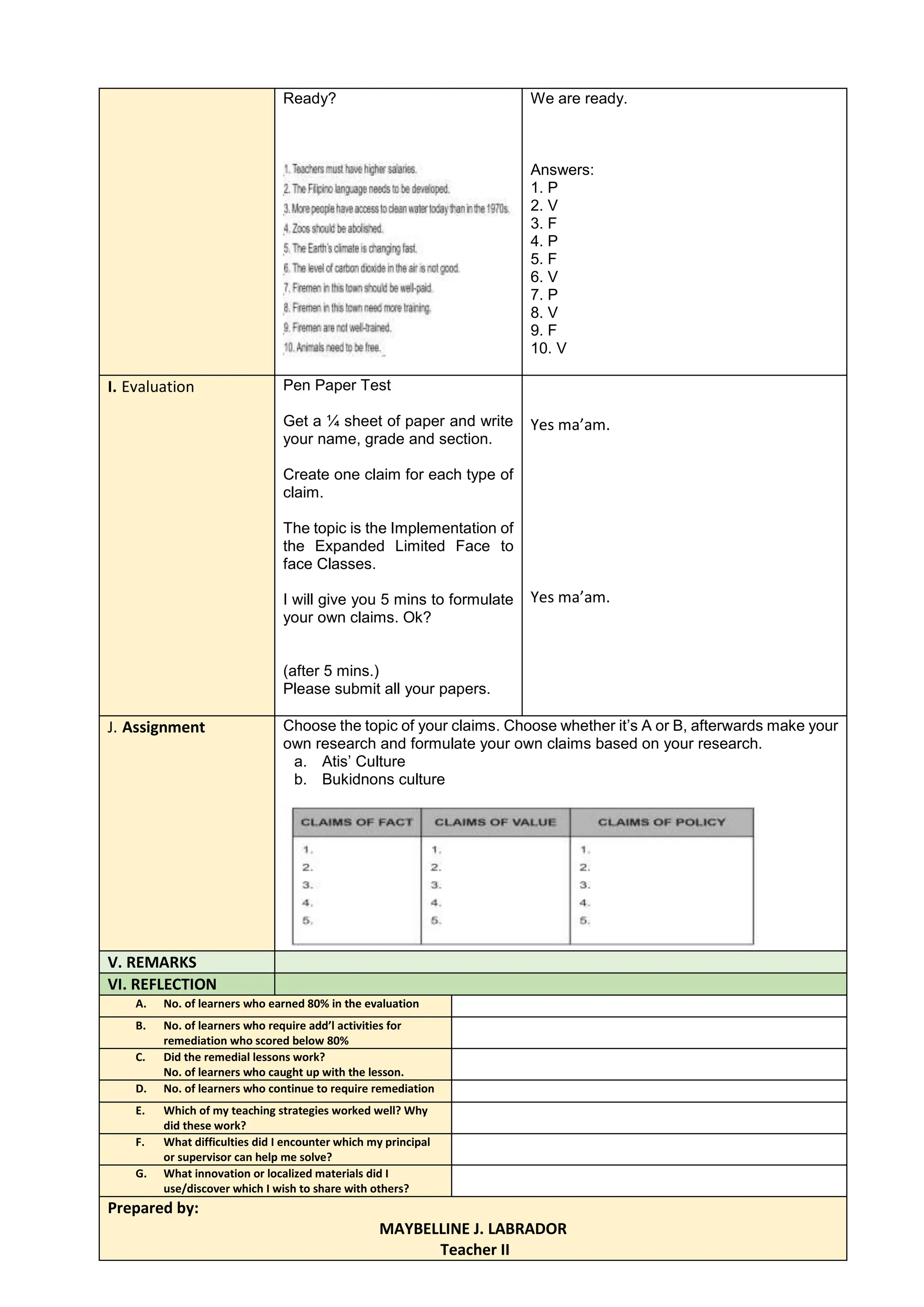 Detailed Lesson Plan in Identifying Claims for Classroom Observation | DOCX
