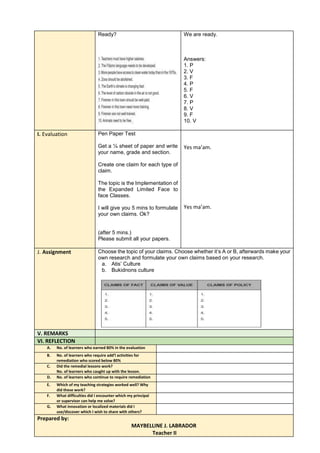 Detailed Lesson Plan in Identifying Claims for Classroom Observation | DOCX