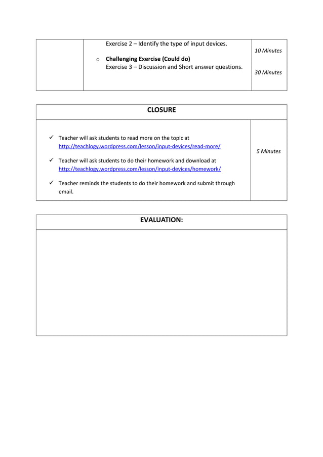 Lesson Plan : Input Devices | DOC