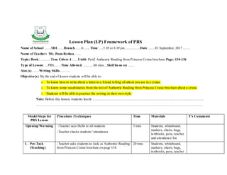 Lesson plan-lp-framework-of-prs1 | PDF