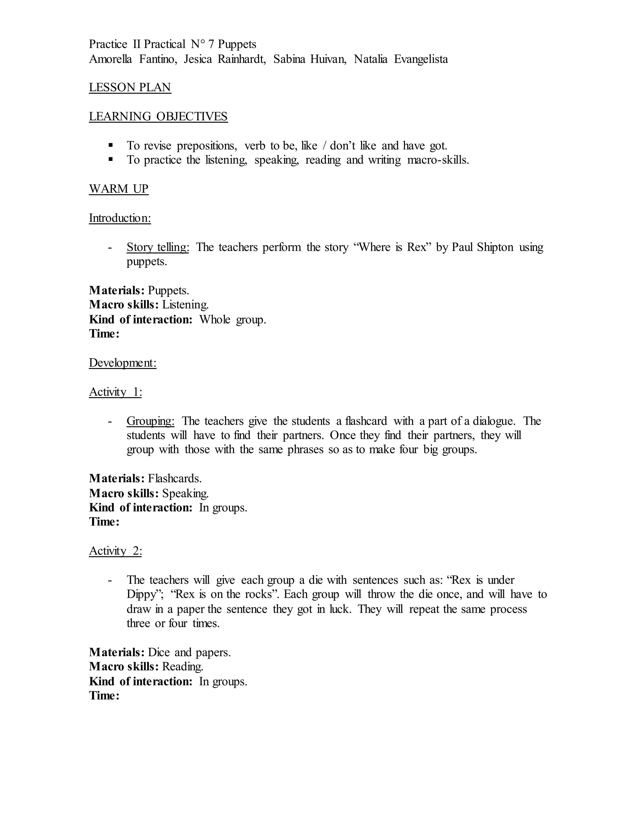 Lesson plan-puppets | PDF