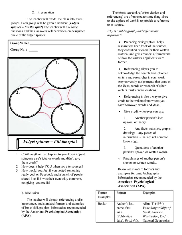 SAMPLE: Grade 10 - APA Bibliography Detailed Lesson Plan | DOCX