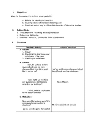 Lesson plan in Interactive English | DOCX