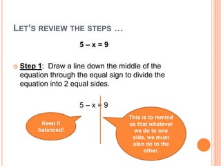 Lesson solving two step equations when -x = # | PPTX