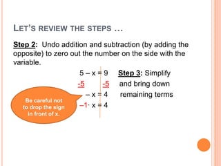 Lesson solving two step equations when -x = # | PPTX | Science
