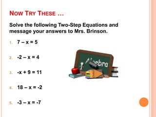 Lesson solving two step equations when -x = # | PPTX | Science