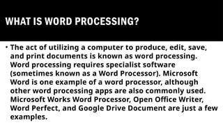 WORD PROCESSOR - basic uses of WORD PROC | PPTX