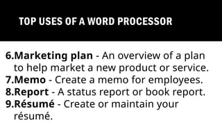 WORD PROCESSOR - basic uses of WORD PROC | PPTX